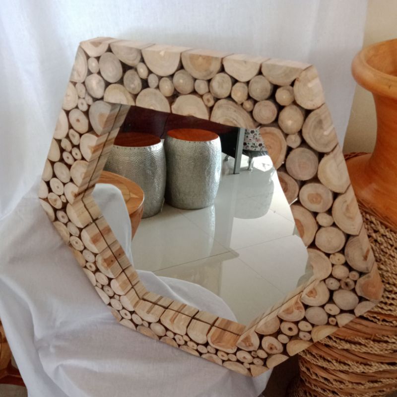 Jual CERMIN UNIK ANTIK MOZAIK KOIN KAYU JATI WALL DECOR SET WALL MIRROR ...