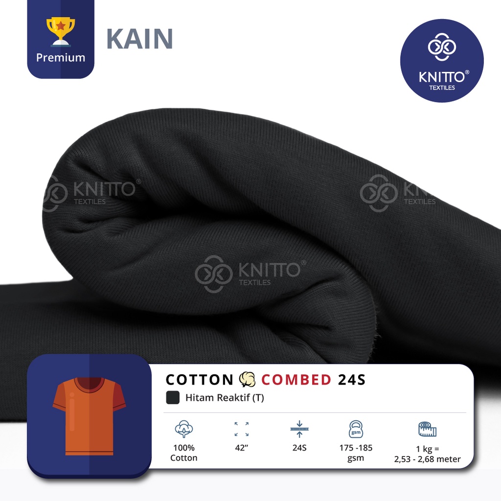 Jual KAIN KAOS COTTON COMBED 24S HITAM REAKTIF ( BAHAN KAOS ) - KNITTO | Shopee Indonesia