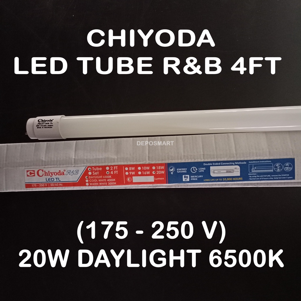 Jual LAMPU CHIYODA LED Tube R&B 4FT (175V-250V) 20W Chiyoda DAYLIGHT 6500K | Shopee Indonesia