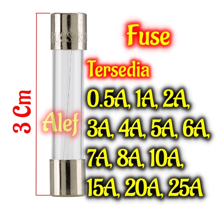 Jual 20Pcs Fuse kaca Besar 0.5A 1A 2A 3A 4A 5A 6A 7A 8A 10A 15A 20A 25A ...