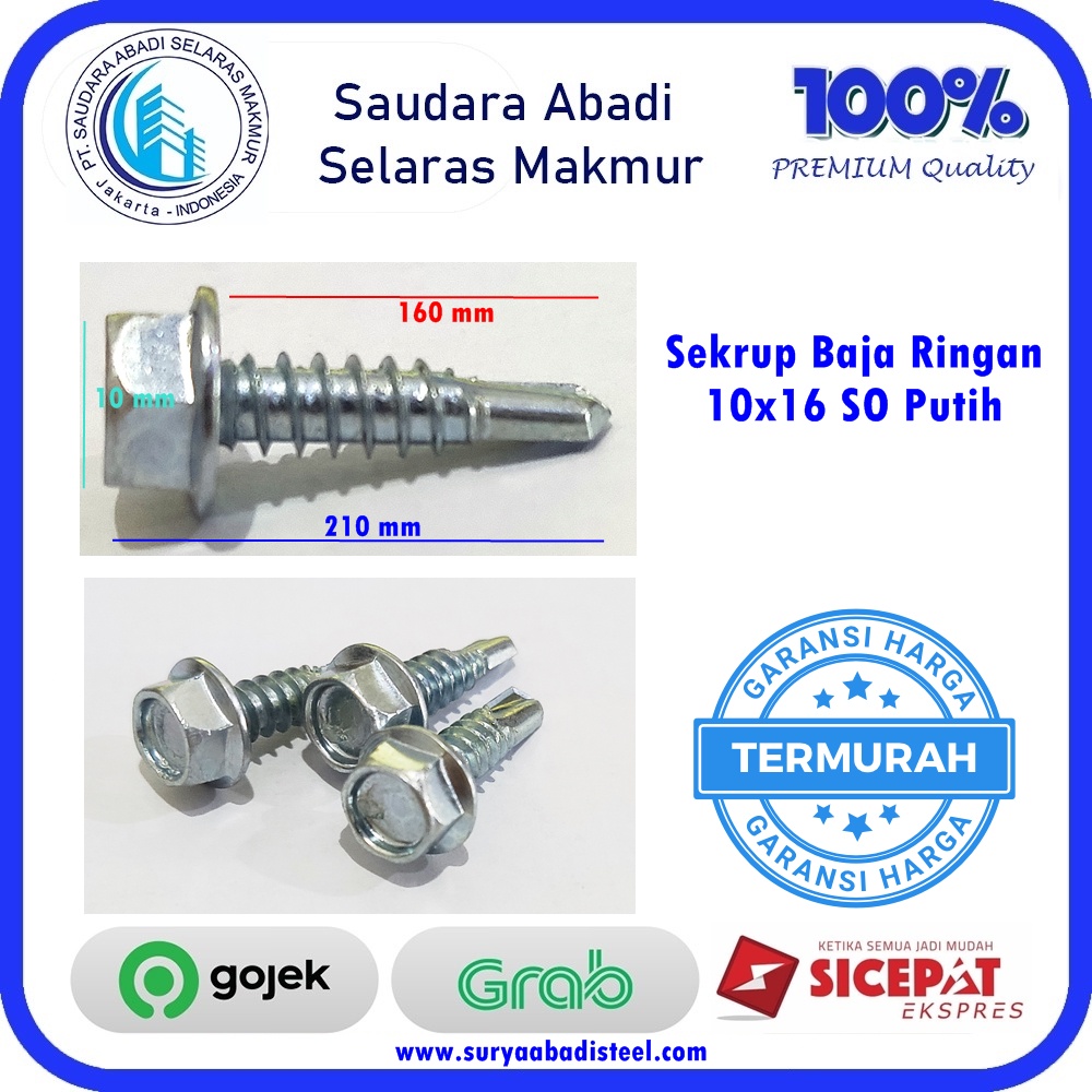 Jual Sekrup Baja Ringan 10x16 SO Putih | Shopee Indonesia