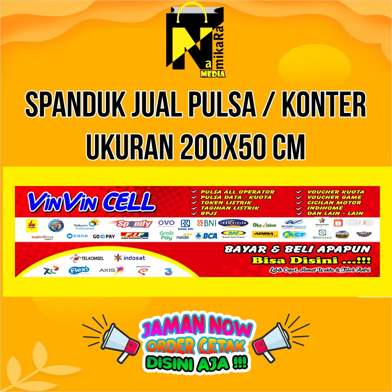 Jual Spanduk banner backdrop Konter Pulsa Terbaru murah keren bisa custom /ukuran 200x50 cm bisa ...