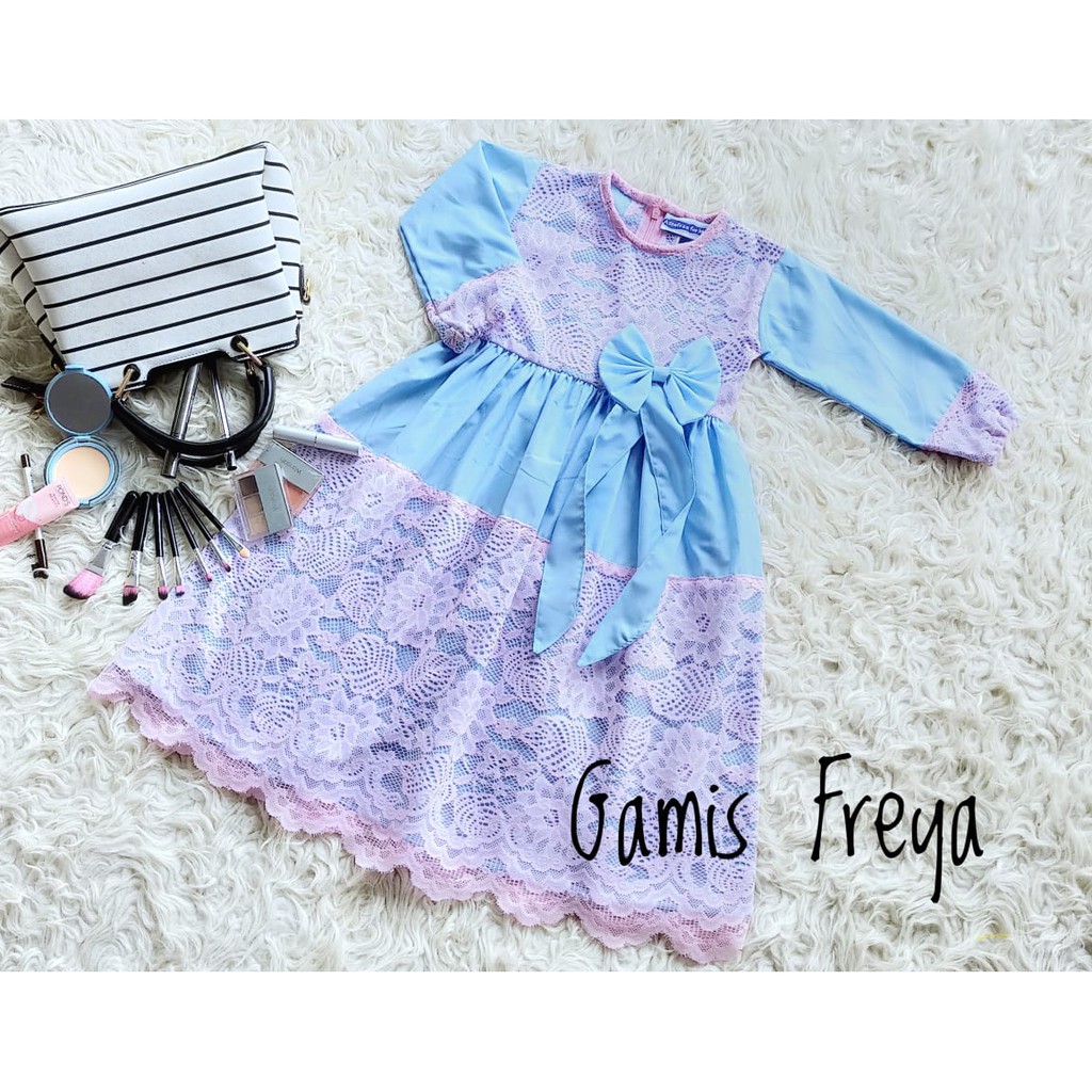 Jual Baju Anak Muslim Gamis Anak Freya Warna Pink Combi Biru Frozen ...