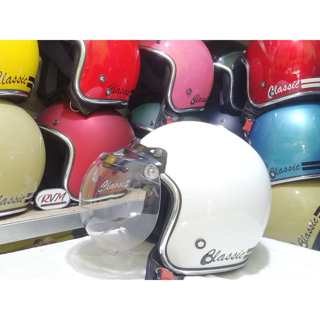 Jual HELM BOGO CLASSIC LIST CHROME PUTIH KACA CEMBUNG BENING | Shopee ...