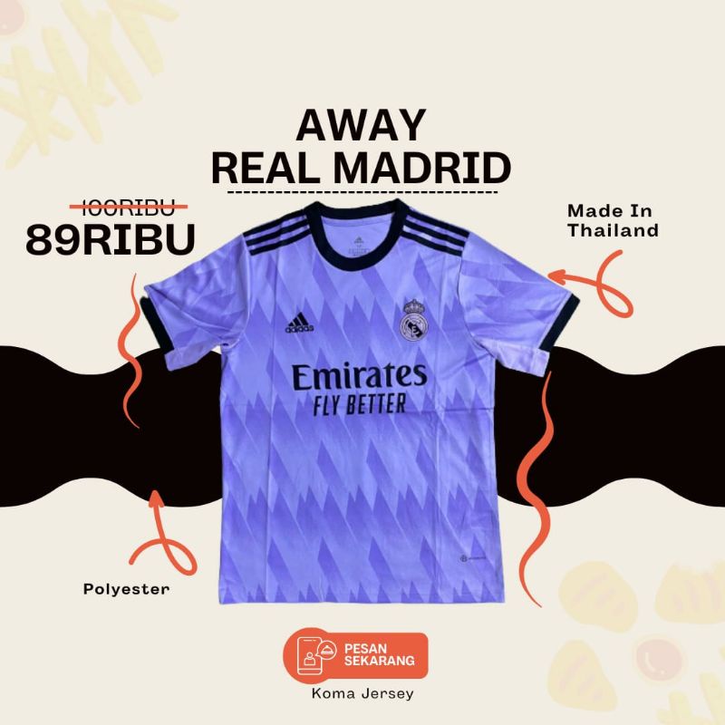 Jual JERSEY REAL MADRID AWAY 2022/2023 GRADE ORI | Shopee Indonesia