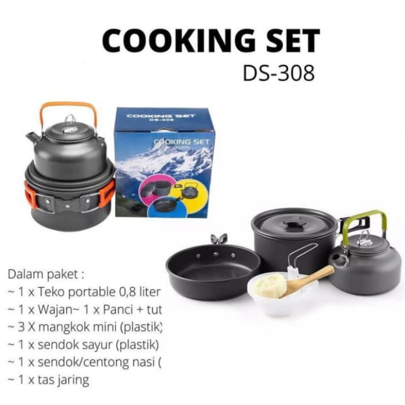 Jual Alat Masak + Teko Nesting Cooking Set Ds 308 Camping Hicking ...