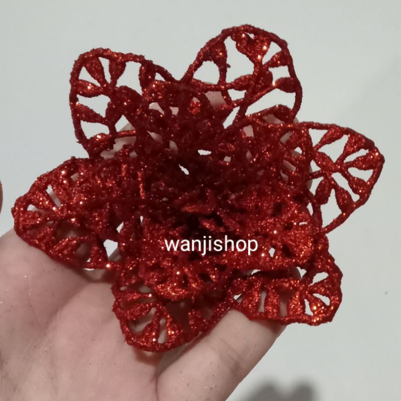 Jual BUNGA GLITTER MOTIF artificial 10 CM hiasan pohon natal dekorasi ...