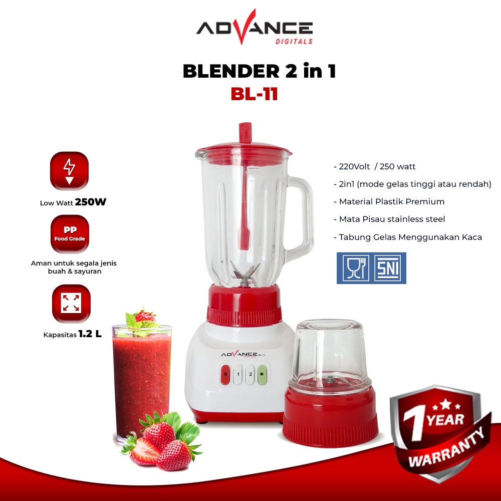 Jual ADVANCE BL11 1.25 Liter Multifungsi Blender Full Kaca 2IN1 Foodgrade Garansi Resmi 1 tahun ...