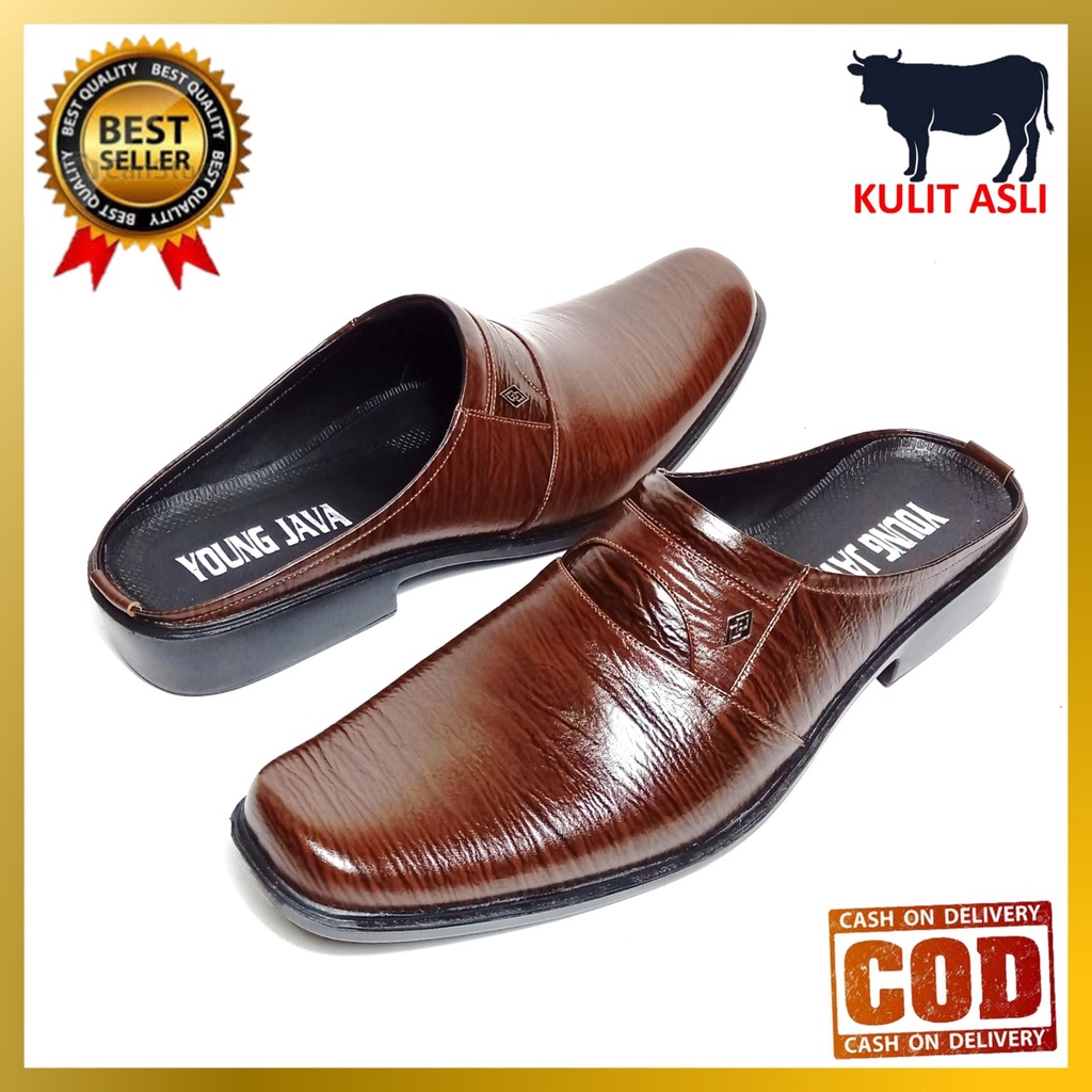 Jual Sepatu Sandal Pria Kulit Asli Sapi Model Slop Pantofel Formal ...