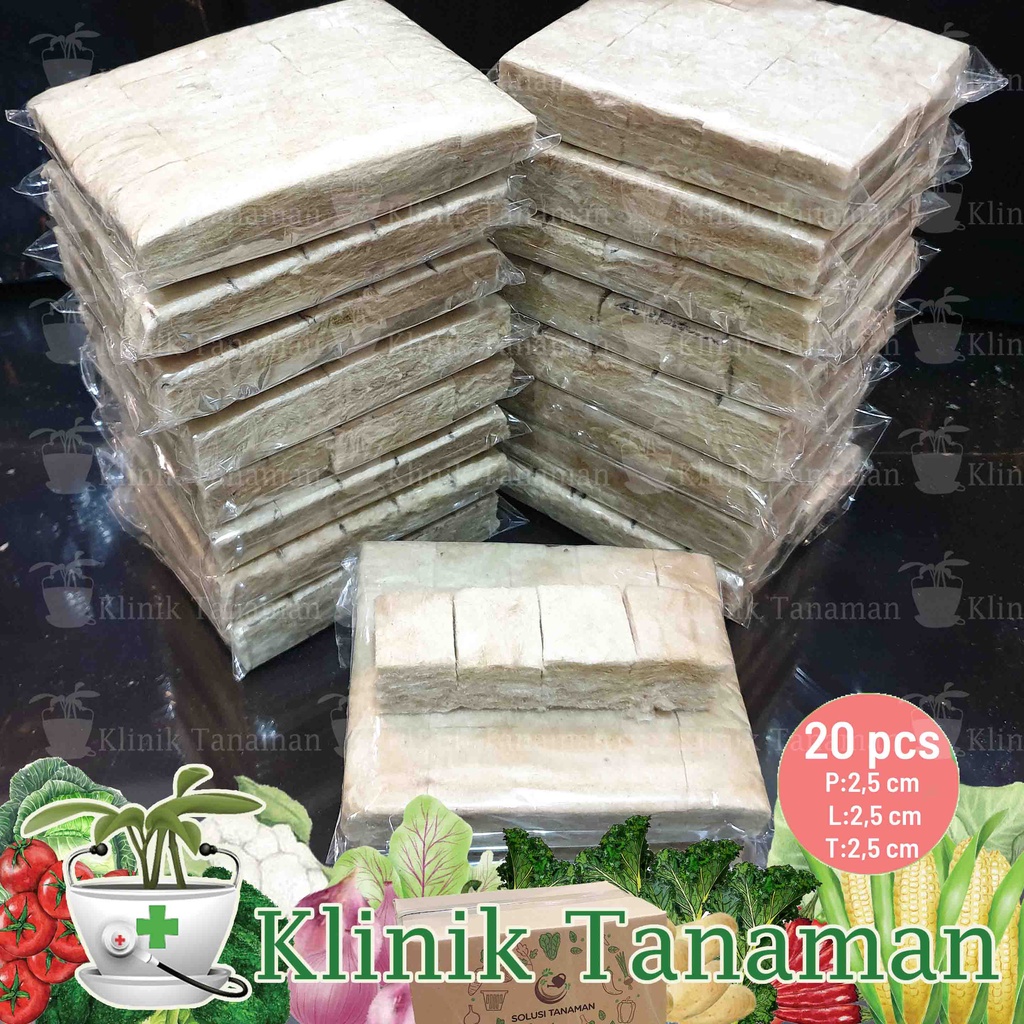 Jual Rockwool Media Tanam Hidroponik 20 pcs ukuran 2.5cm x 2.5cm x 2 ...