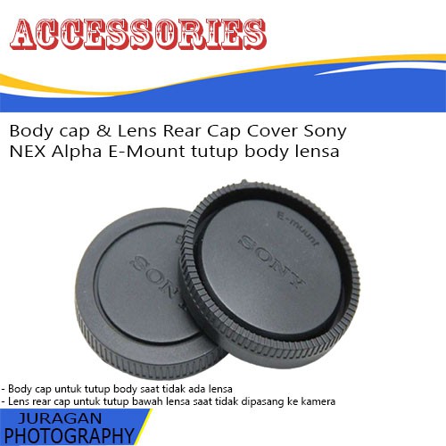 Jual Body cap & Lens Rear Cap Cover Sony NEX Alpha E-Mount tutup body ...