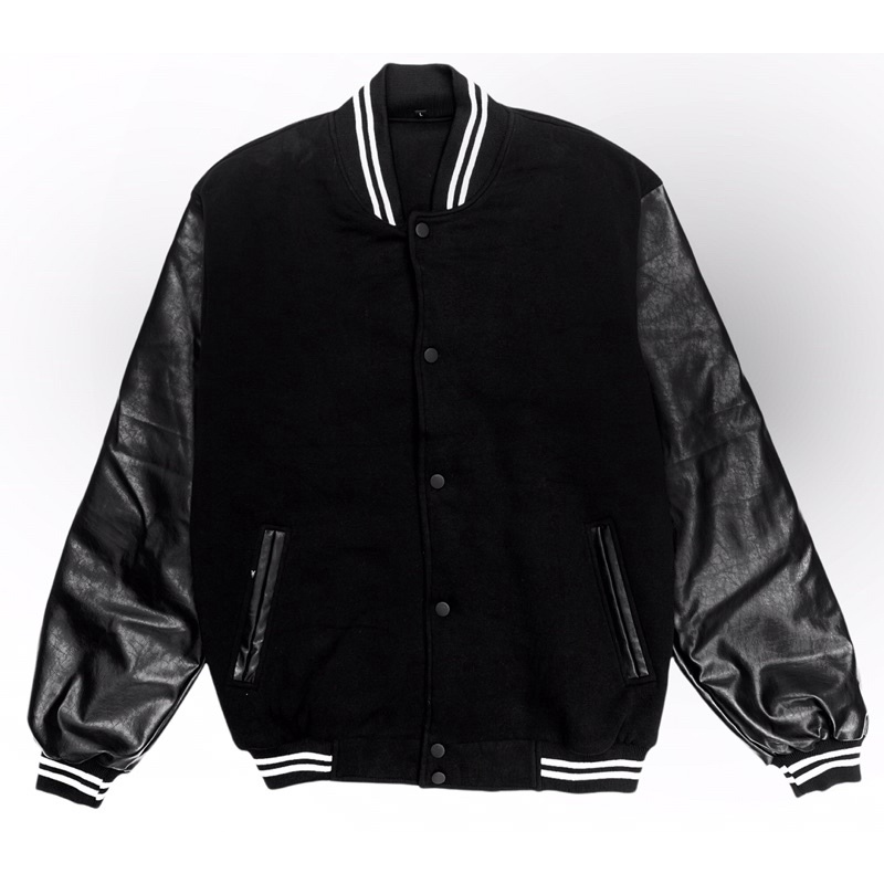 Jual VARSITY JACKET BASIC BOXY FIT - BLACK | Shopee Indonesia