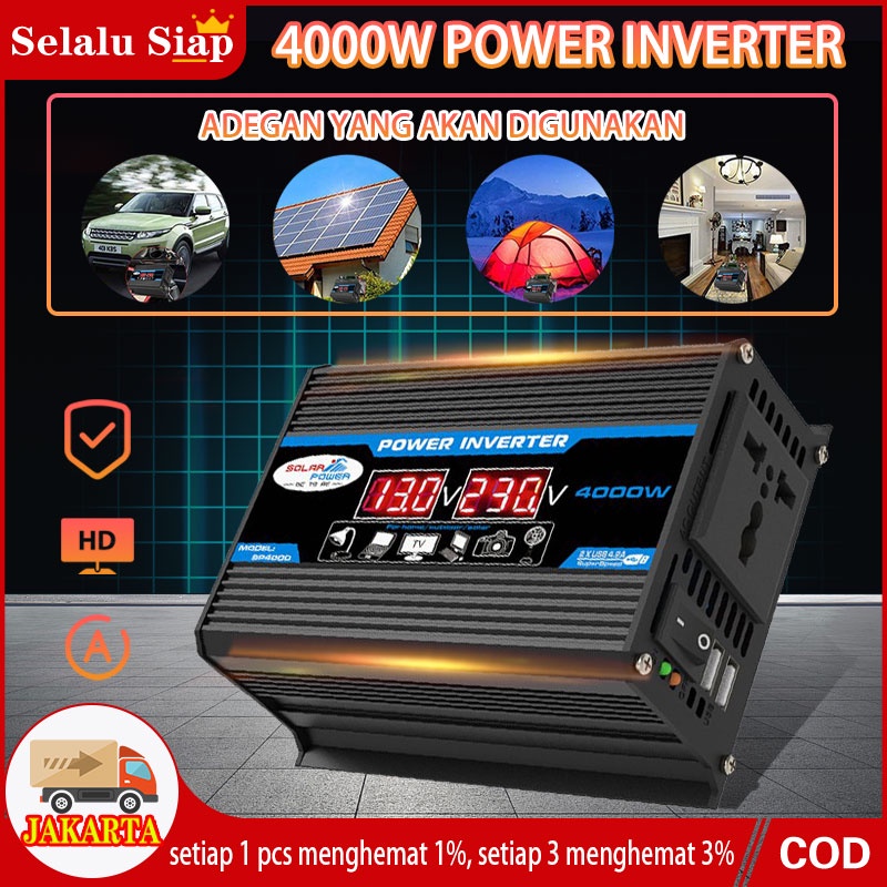 Jual Taffware Car Power Inverter Pure Sine Wave DC 12V to AC220V 4000W - Black | Shopee Indonesia