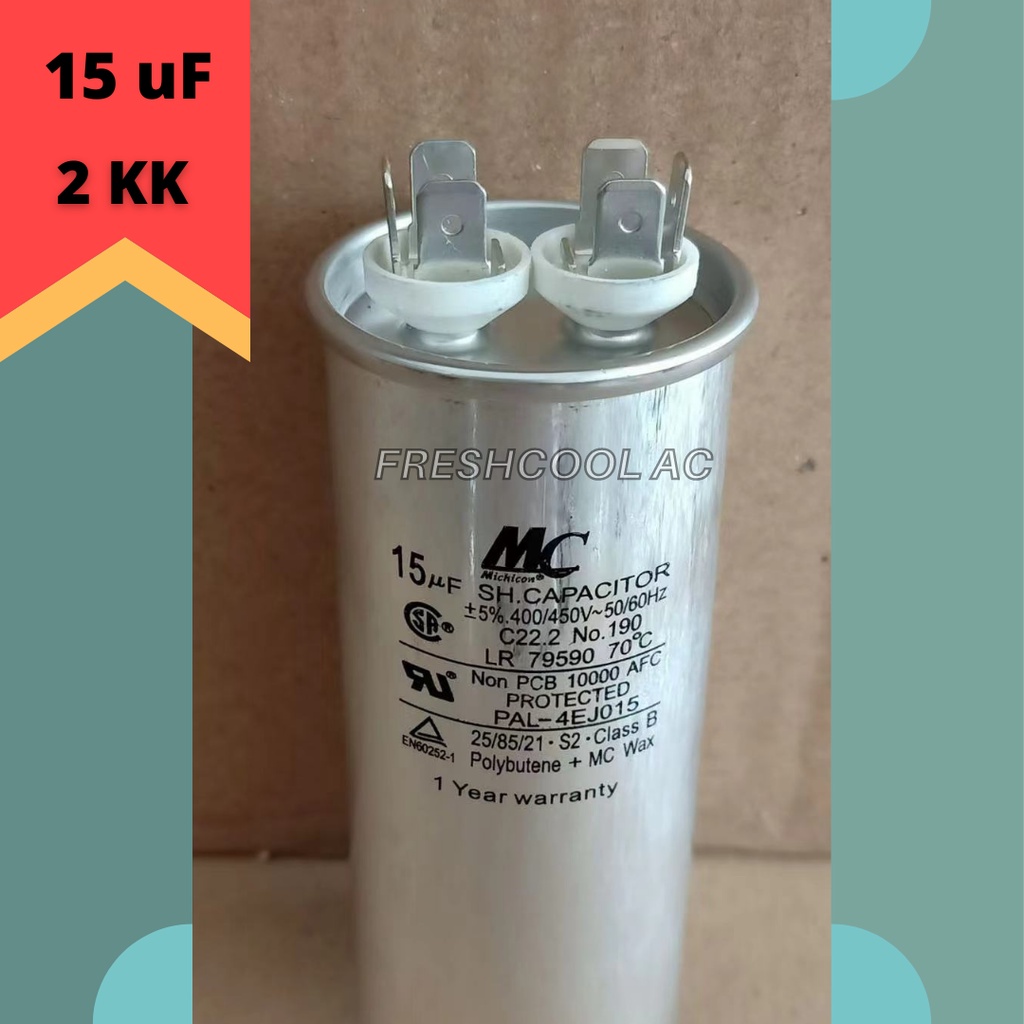 Jual KAPASITOR AC / CAPACITOR AC 15 MIKRO / 15 uF (MERK MC) | Shopee Indonesia