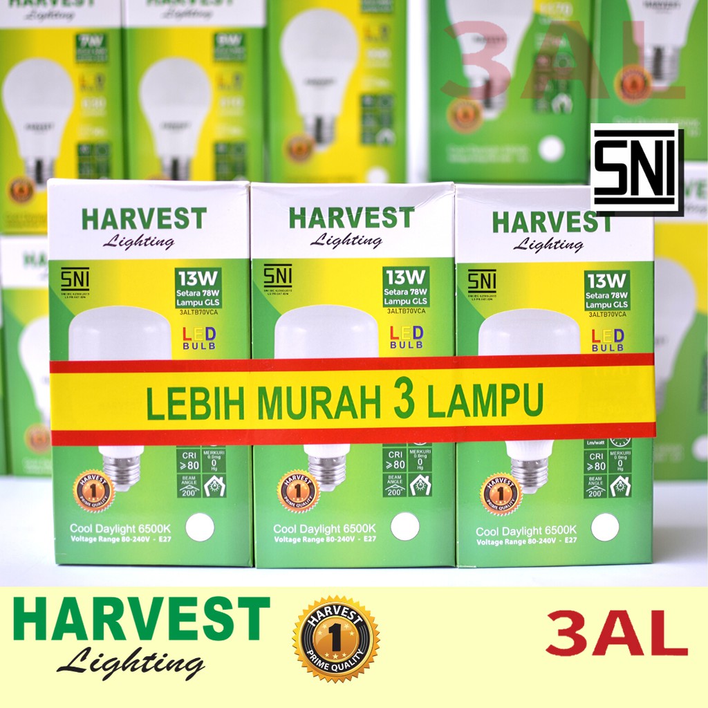 Jual 13W - Paket Isi 3 - HARVEST LIGHTING Lampu Kapsul LED T-Bulb 13 watt Lampu Hemat Energi ...