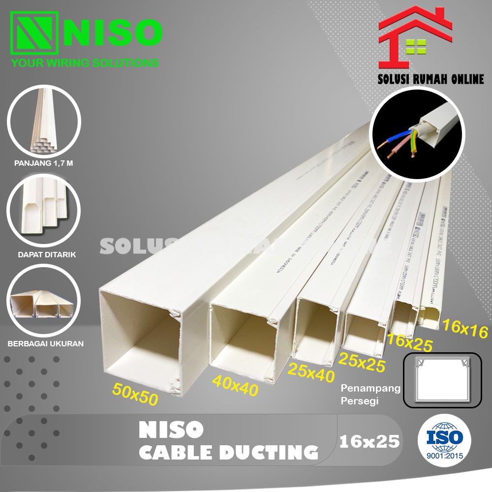 Jual Kabel Duct NISO 16 x 16 - 50 x 50 Ducting / Protector Pipa Pelindung / Penutup kabel ...