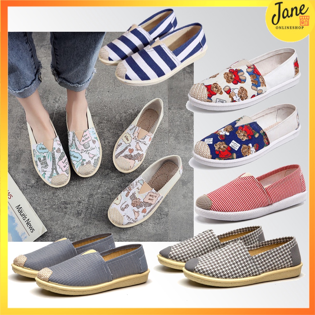 Jual Sepatu Wanita Canvas Import Flat Cartoon Pattern Slip On Casual ...