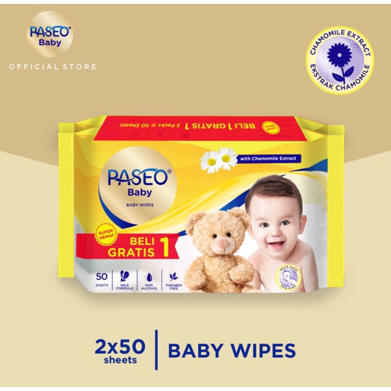 Jual Paseo Baby Tissue Basah Chamomile 50 Sheets (Buy 1 Get 1 FREE ...