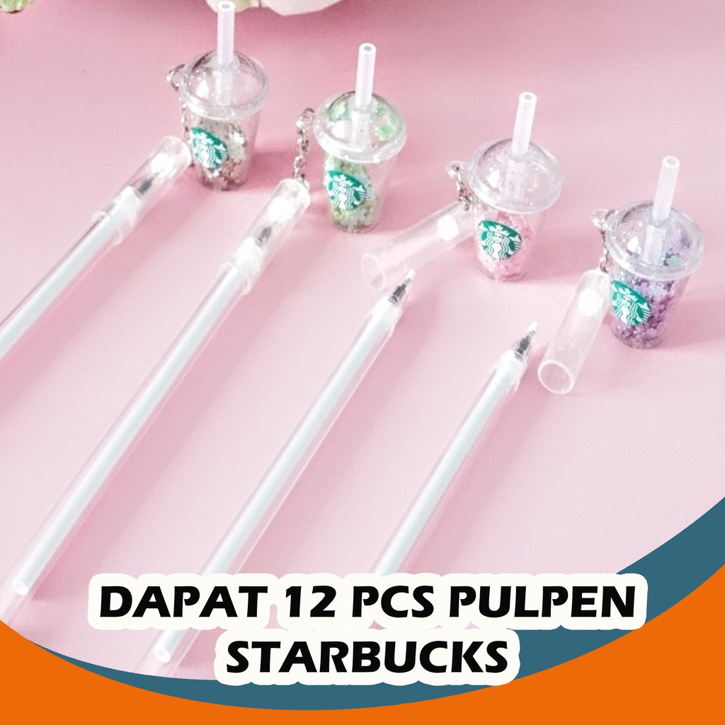 Jual SELUSIN PEN STARBUCKS ISI 12 PCS PEN BOBA MILK TEA GEL PEN ...