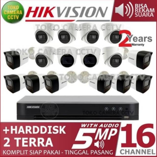 Jual Paket 16 kamera cctv audio suara Hikvision 5MP lengkap hard disk 2tb | Shopee Indonesia