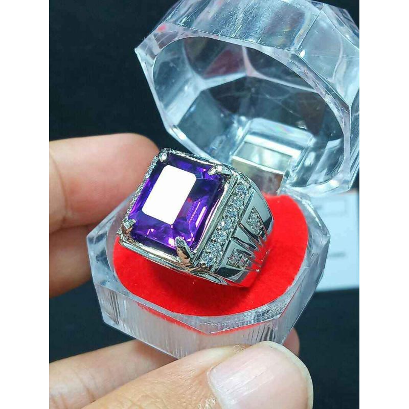 Jual BATU PERMATA KECUBUNG AMETHYST MODEL KOTAK OCTAGON | Shopee Indonesia