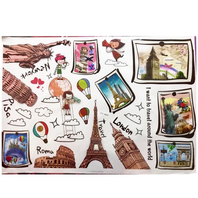 Jual Wall Sticker 3D timbul travel world, sticker murah, wall sticker ...