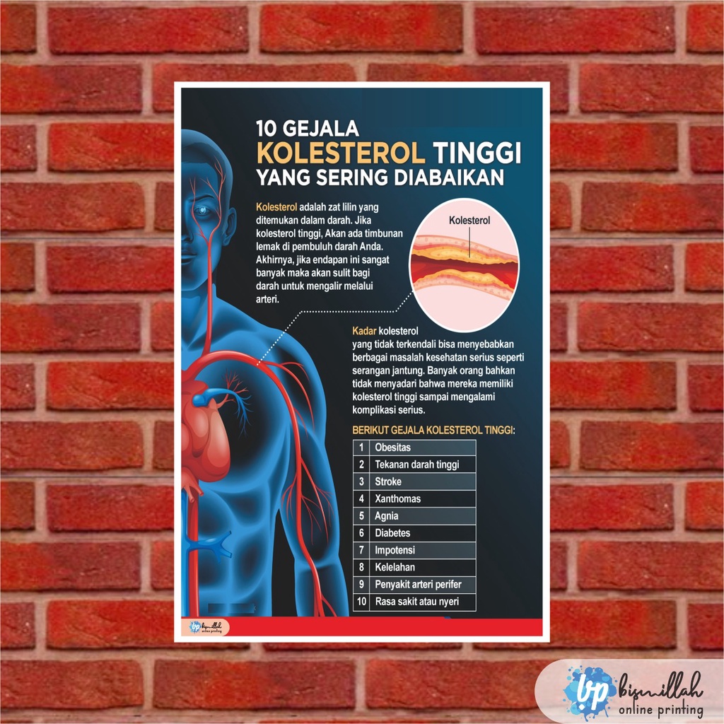 Jual Poster Kesehatan 10 Gejala Kolesterol Tinggi yg Sering diabaikan ...