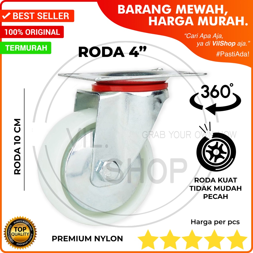 Jual RODA ETALASE CASTER WHEEL 4 INCH 10 CM PREMIUM NYLON RODA STEALING ...