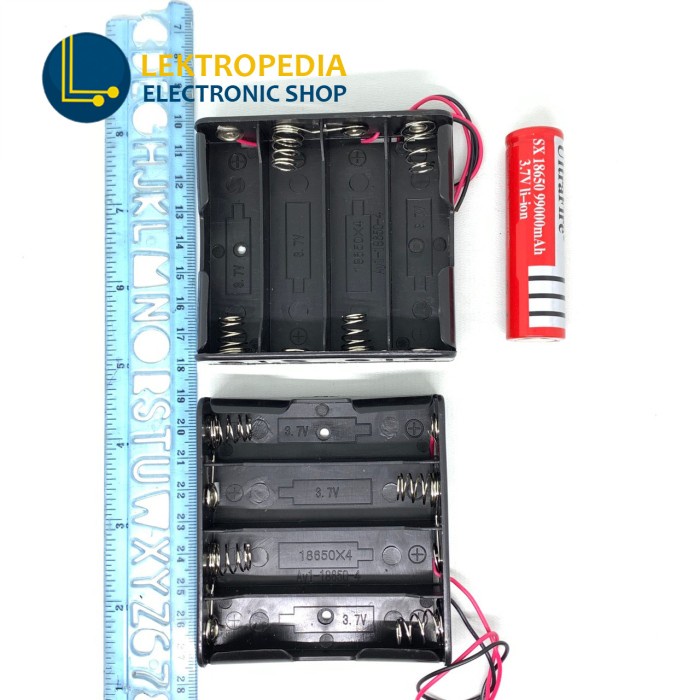 Jual Tempat Batu 3,7V Isi 4 Hitam Battery Holder Baterai 3.7V 3V7 18650 ...