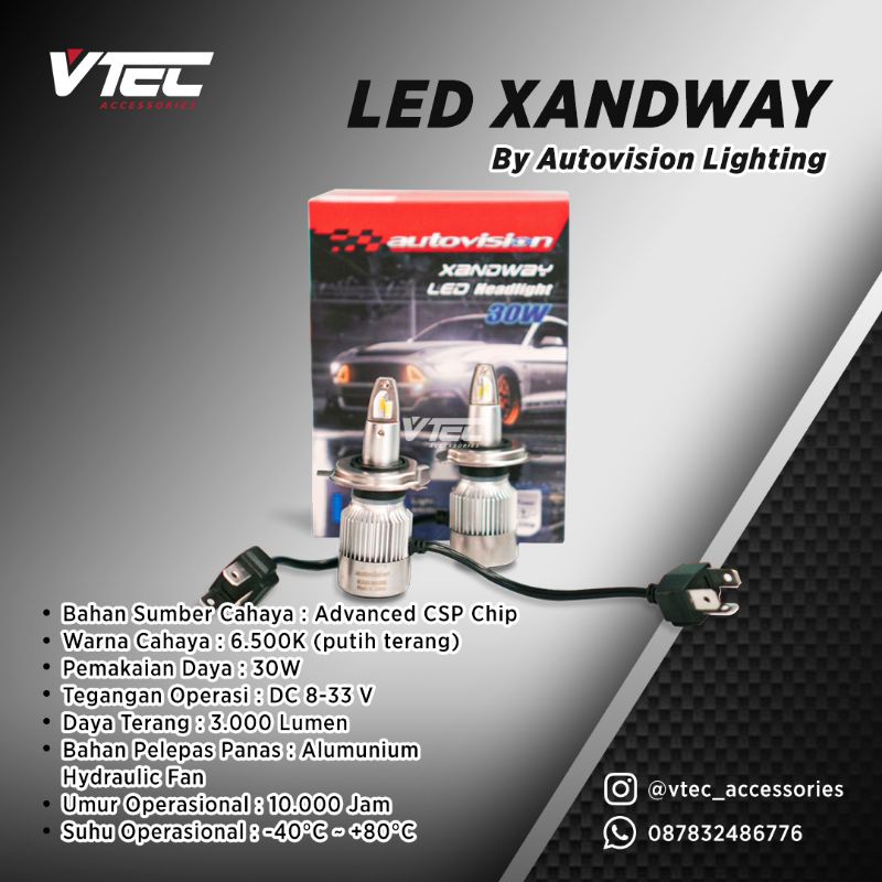 Jual Autovision LED Xandway H1 H4 H7 H11 H16 H8 H27 HB3 HB4 30 Watt Garansi 1 Tahun | Shopee ...