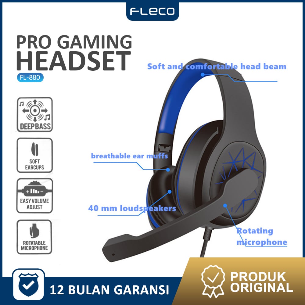 Jual Headset Support Gaming FLECO FL-880 PC/Mobile Dengan turbo jack 3. ...