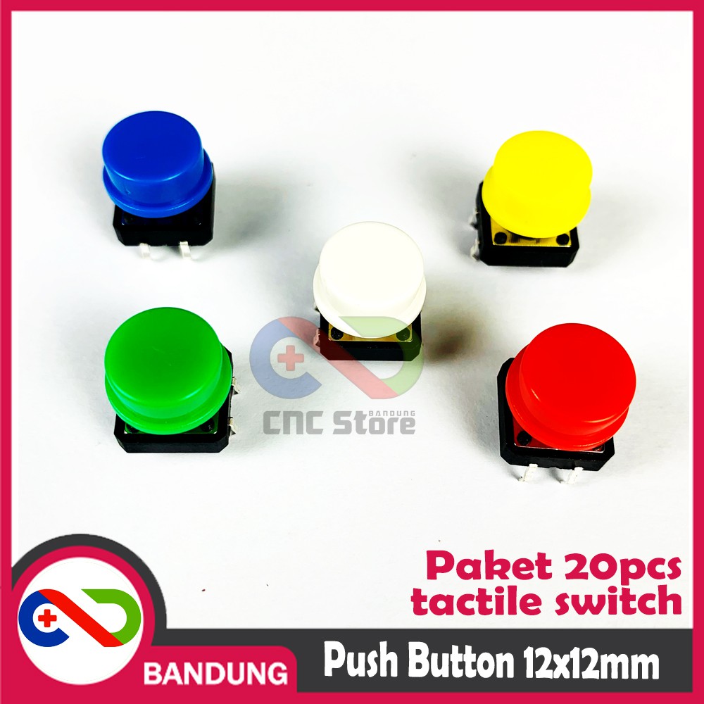 Jual TACTILE SWITCH PUSH BUTTON PLUS FREE CAP 5 WARNA 20PCS | Shopee ...
