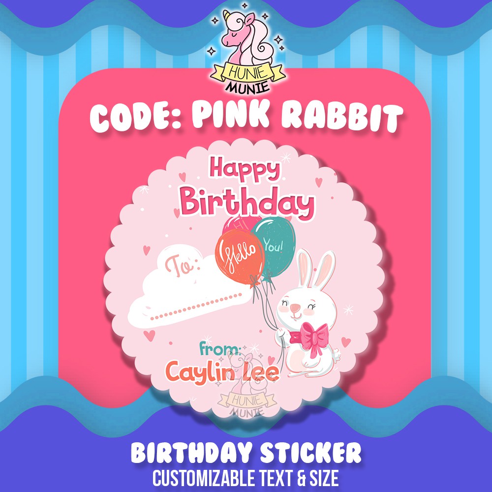 Jual Sticker Birthday Custom - Greetings Cute Bunny Rabbit (20pcs ...
