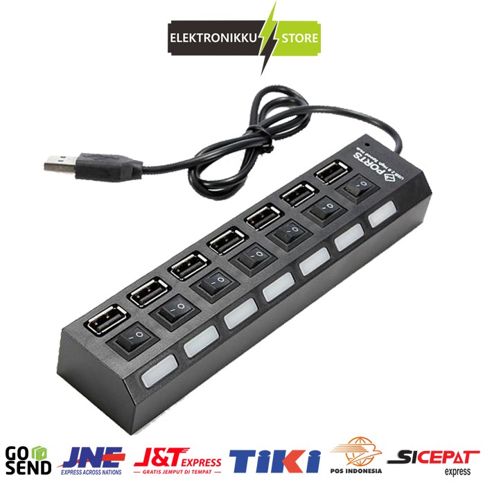 Jual USB HUB Charger LED 7 Port 2.0 With Saklar On-Off - Hitam | Shopee ...