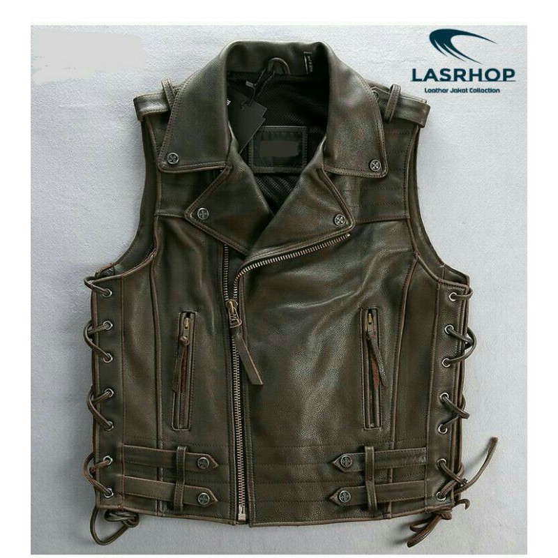 Jual Rompi Kulit Pria Motor Touring // Jaket Rompi Bikers Pria Kulit ...