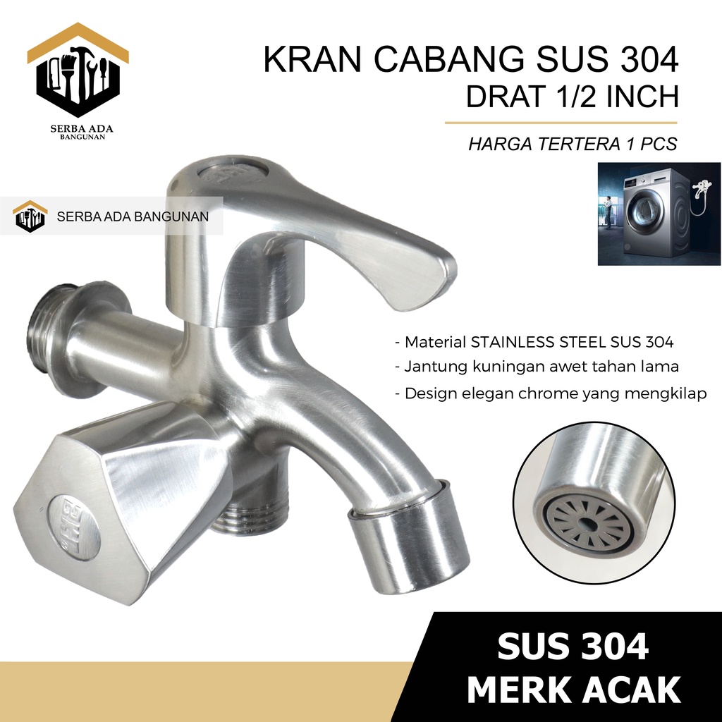 Jual TERMURAH Kran Shower Cabang Besi Baling Engkol Keran Air Nikel Double Murah STAINLESS STEEL ...