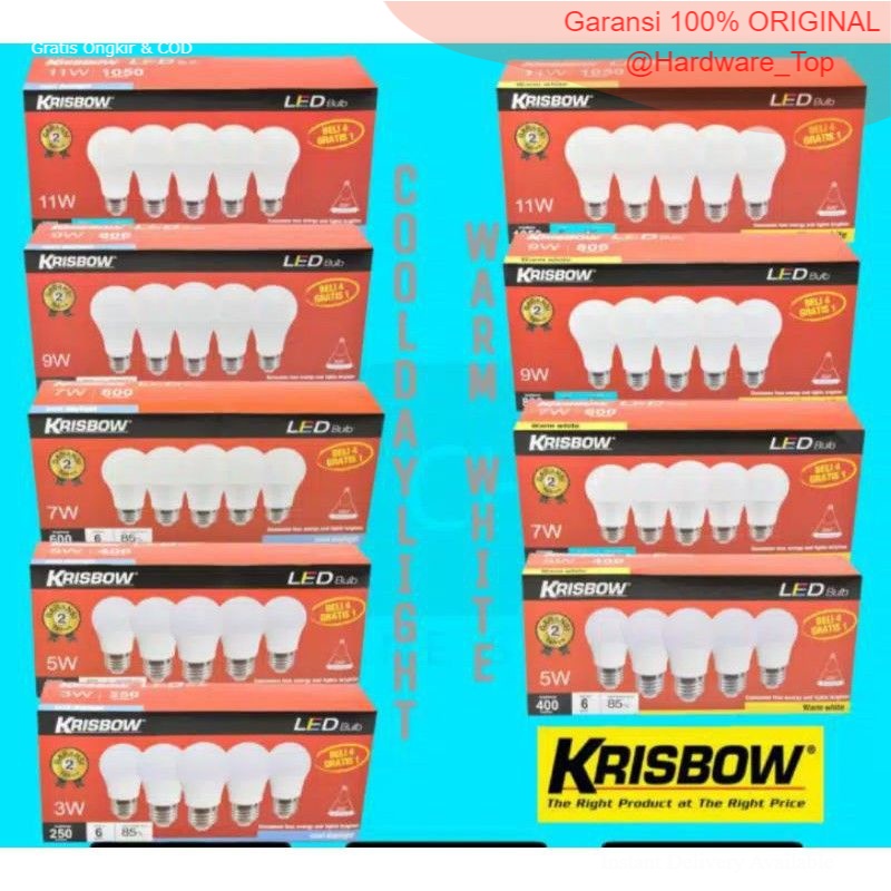 Jual KRISBOW Lampu Bohlam LED Putih/Kuning 3/5/7/9/11 Watt Paket Isi 5 | Shopee Indonesia