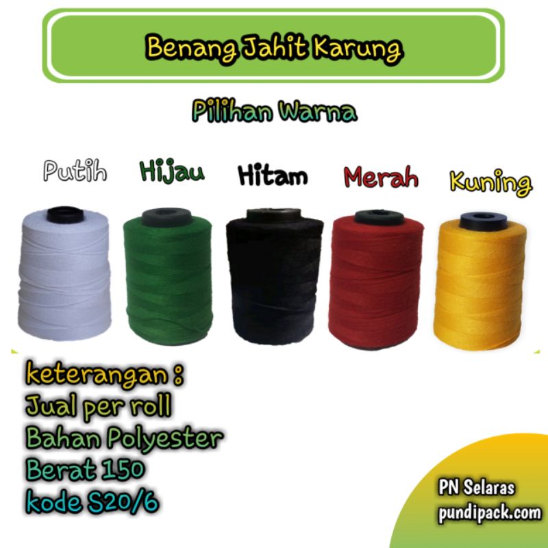 Jual BENANG JAHIT KARUNG 20/6 145 GRAMS ( MERAH, HIJAU, PUTIH, KUNING ...
