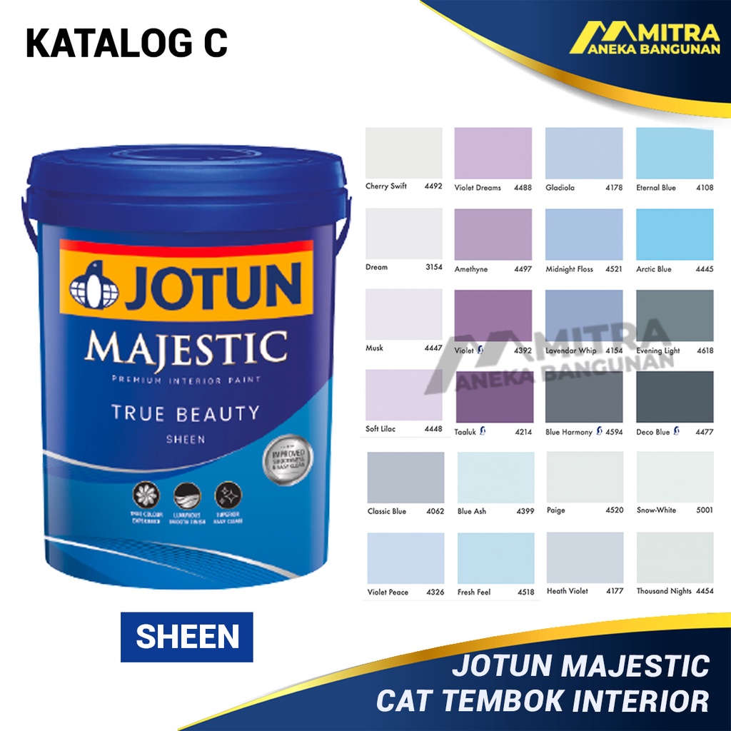 Jual CAT TEMBOK INTERIOR JOTUN MAJESTIC TRUE BEAUTY SHEEN 2,5 LITER / KATALOG C / WARNA BIRU ...