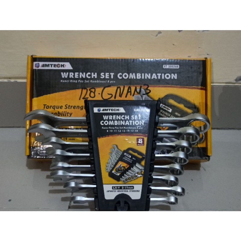 Jual AMTECH Kunci Ring Pas Kombinasi Set 8 pcs CR-V 8-19mm | Shopee ...