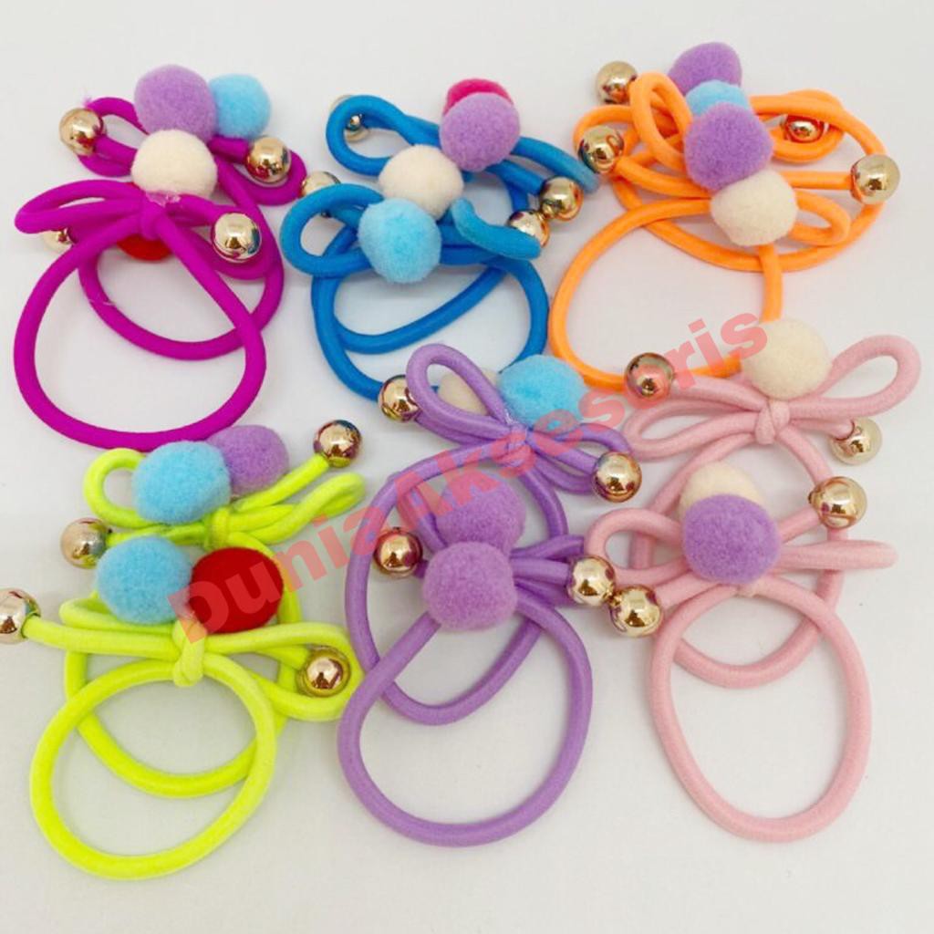 Jual kuncir rambut /gelang pita pentol pom/ikat rambut korea | Shopee ...