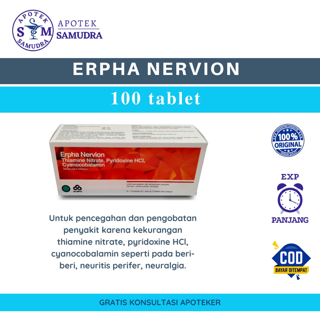 Jual ERPHA NERVION Tablet - Box isi 100 Tablet (untuk pencegahan sakit ...