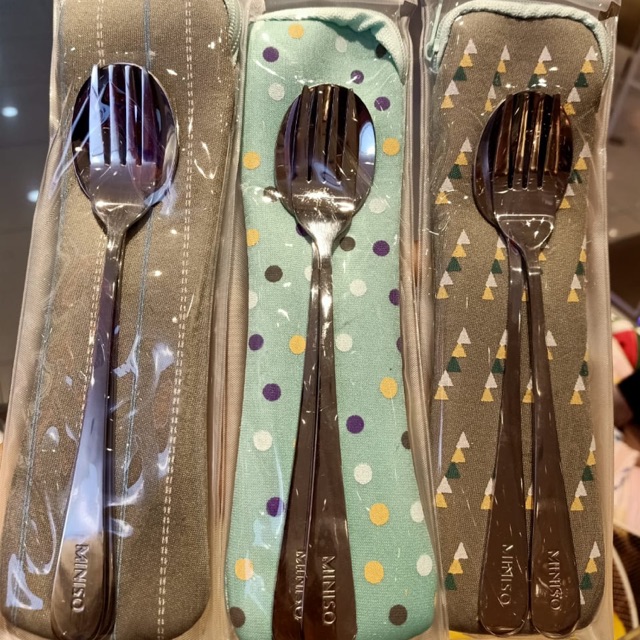 Jual MINISO CUTLERY SET+ POUCH (MINISO ALAT MAKAN SENDOK GARPU ...