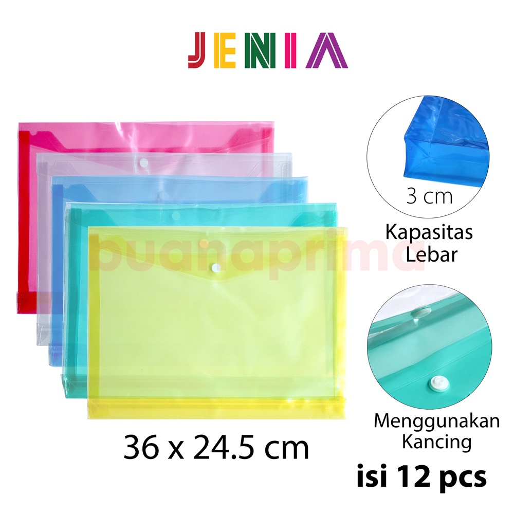 Jual Map Kancing Plastik Folio isi 12 pcs Transparan Tas Punggung Data ...