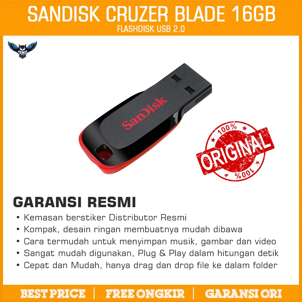 Jual FLASHDISK SANDISK 16GB 32GB 64GB 128GB CRUZER BLADE USB2.0 CZ50 | Shopee Indonesia