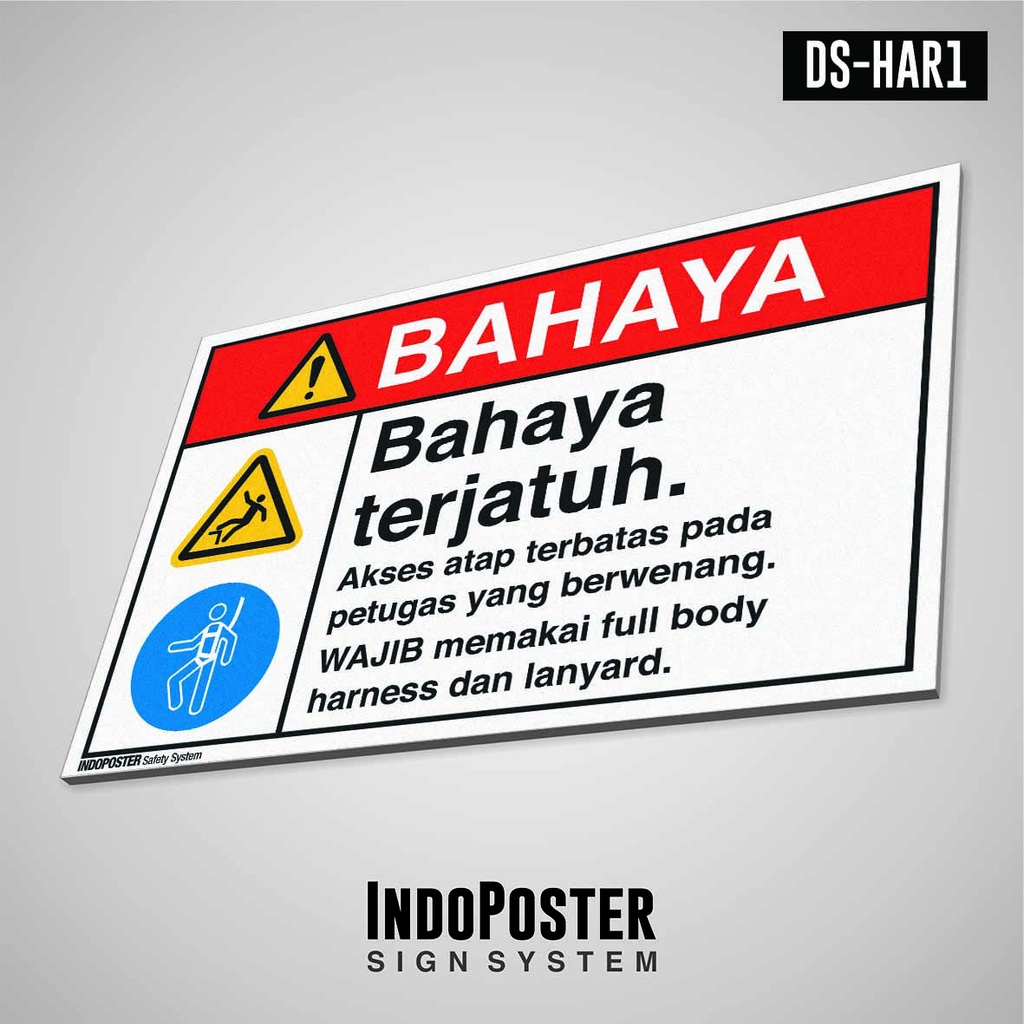 Jual Safety Sign Rambu K3 PVC ANSI Bahaya Terjatuh Dari Atap Harness ...