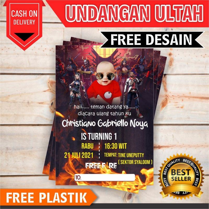 Jual Kartu Undangan Ulang Tahun Anak Free Fire FF | Bisa Custom Desain ...