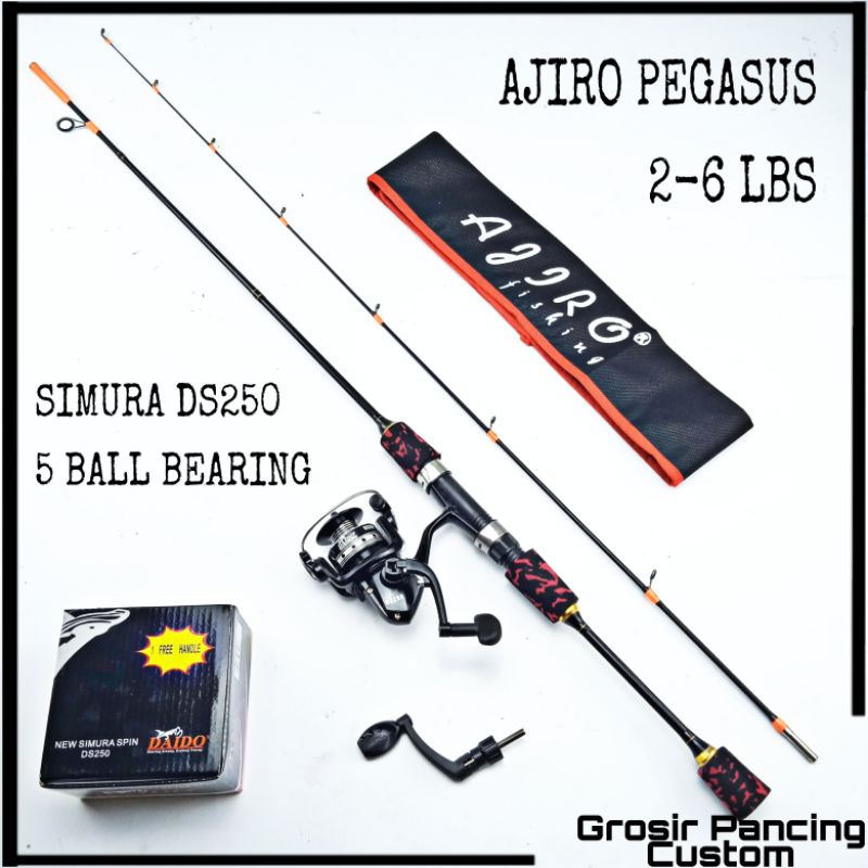 Jual satu set joran pancing spinning kolam waduk danau fiber solid kuat murah ajiro pegasus 100 ...