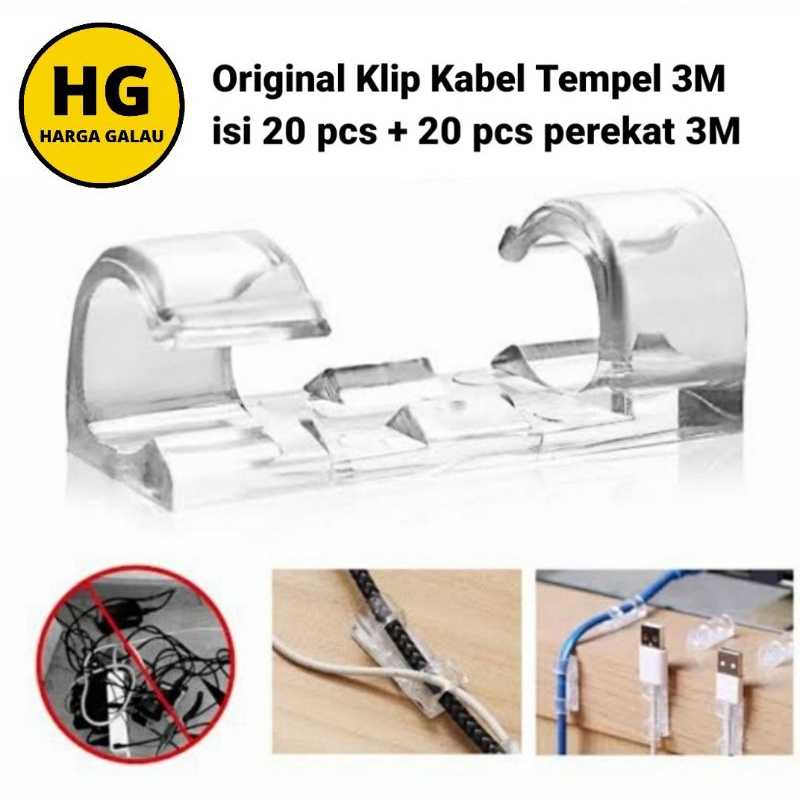 Jual klip kabel tempel 3M isi 20 pcs penjepit kabel klem kabel clip ...