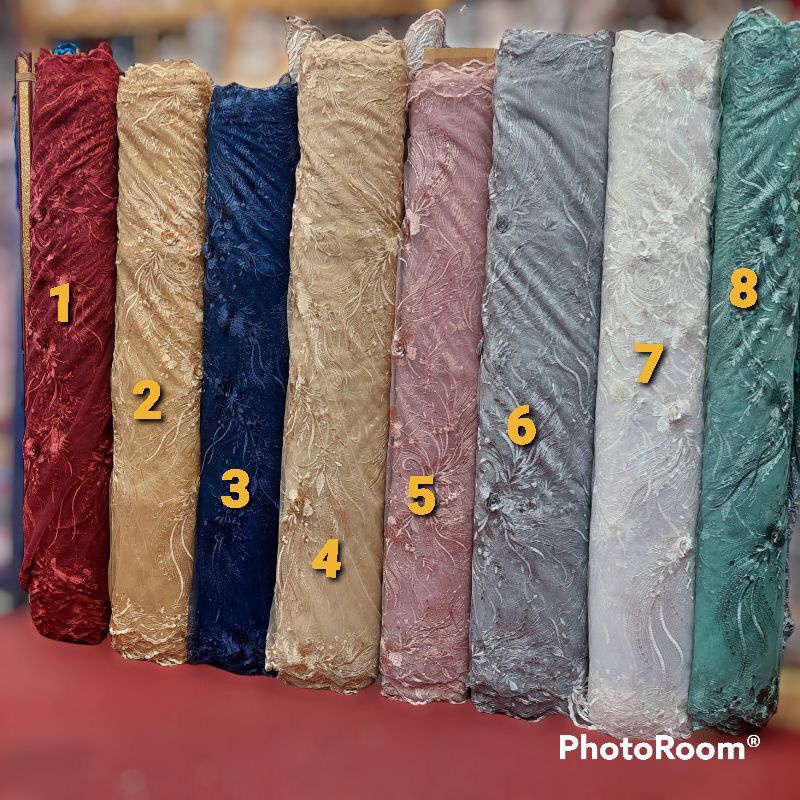 Jual kain bahan tile 3d brokat kebaya brukat motif bunga timbul ...